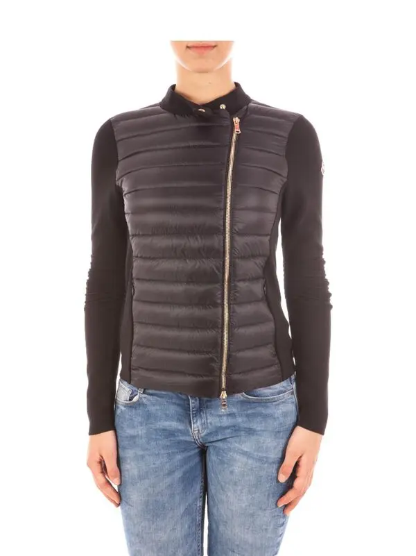 Moncler Long-sleeved Zip-up Sweater With Quilted Front - Black