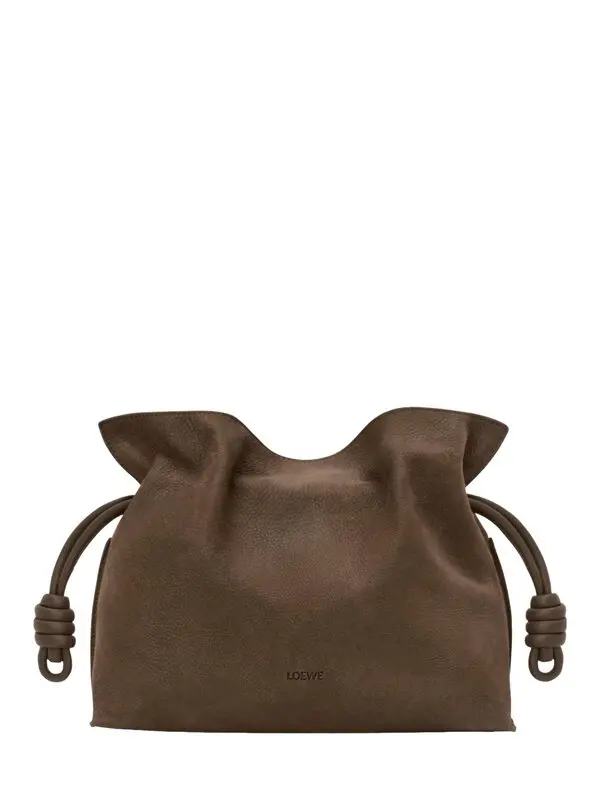 Loewe Medium Flamenco Clutch In Grained Nubuck - Green