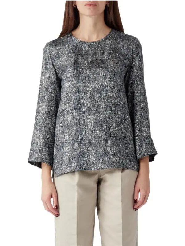 Max Mara Speckled Print Silk Blouse - Black