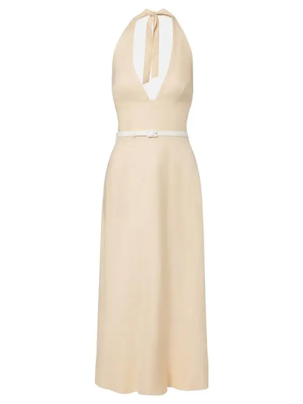 Posse Pamela Halterneck Linen Midi Dress - Nude