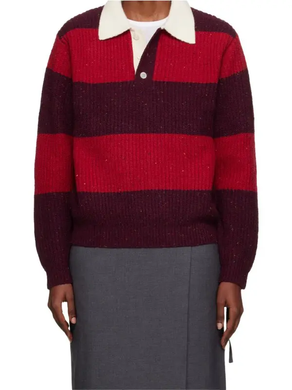 DUNST Ribbed Striped Polo Knitwear - Black