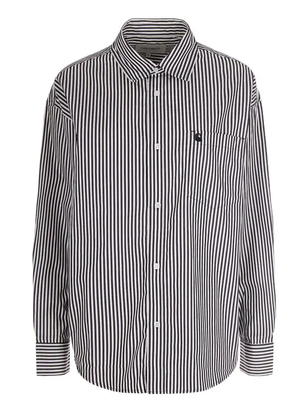 Carhartt Work In Progress Striped Long Sleeve Shirt With Logo Detail - Black