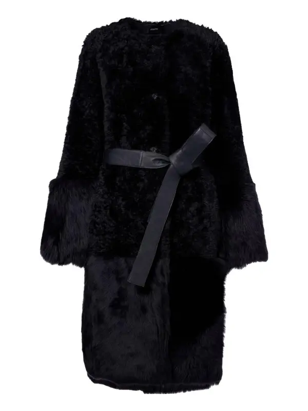 JOSEPH Tina Belted Fur Coat - Black