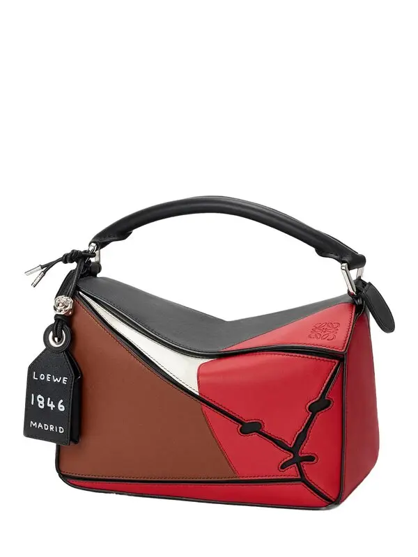 Loewe Small Lion Intarsia Puzzle Shoulder Bag - Red