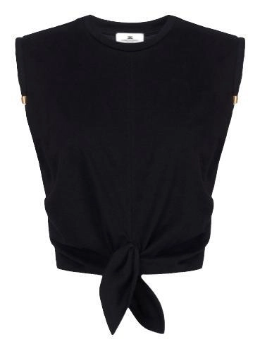 Elisabetta Franchi Sleeveless Jersey T-shirt With Knot Detail - Black