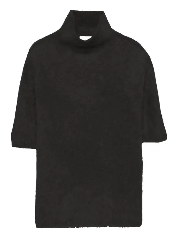 Soft Goat Short-sleeved Turtleneck Sweater - Black