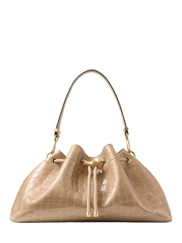 JIMMY CHOO Cinch Medium Crocodile-embossed Leather Bucket Bag - Nude