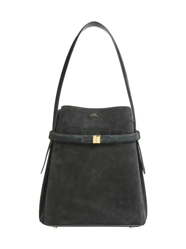 TOTEME Belted Suede Bucket Bag - Black