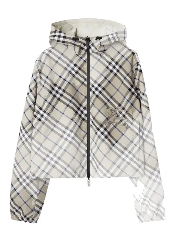 Burberry Checked Hooded Zip-up Reversible Jacket - Gray