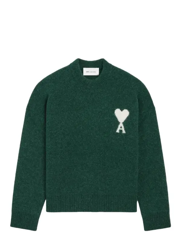 AMI Paris Logo Detailed Crewneck Jumper - Green