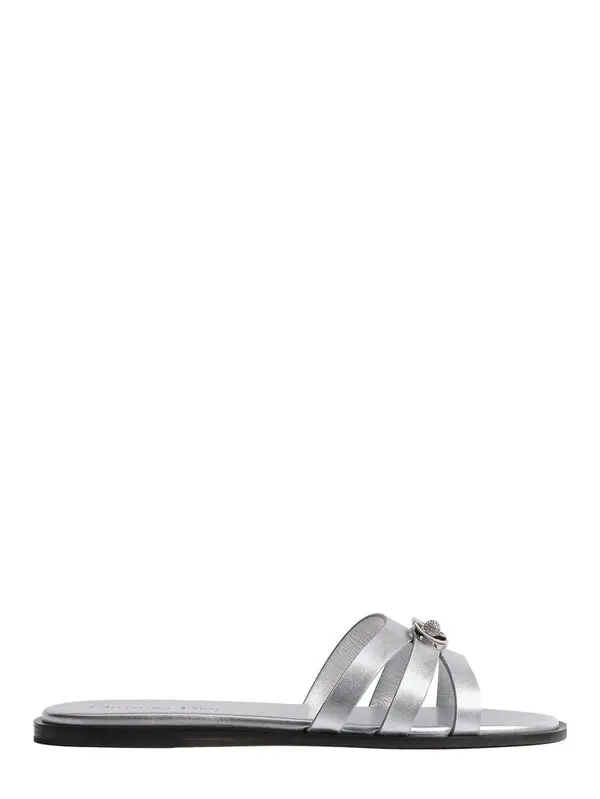 Dior Silver Metallic Strappy Slide Sandals - Gray