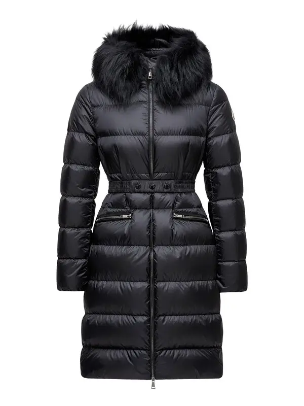 Moncler Hooded Down Jacket With Removable Fur Trim - Black