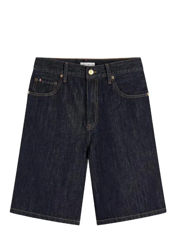 Tommy Hilfiger High Rise Straight Leg Denim Bermuda Shorts - Rinse