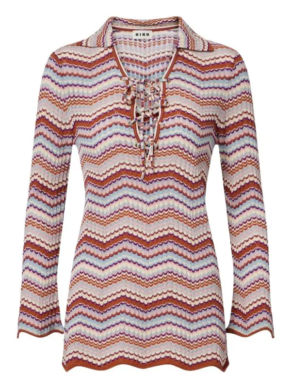 Rixo Brody Chevron Knit Top - Nude