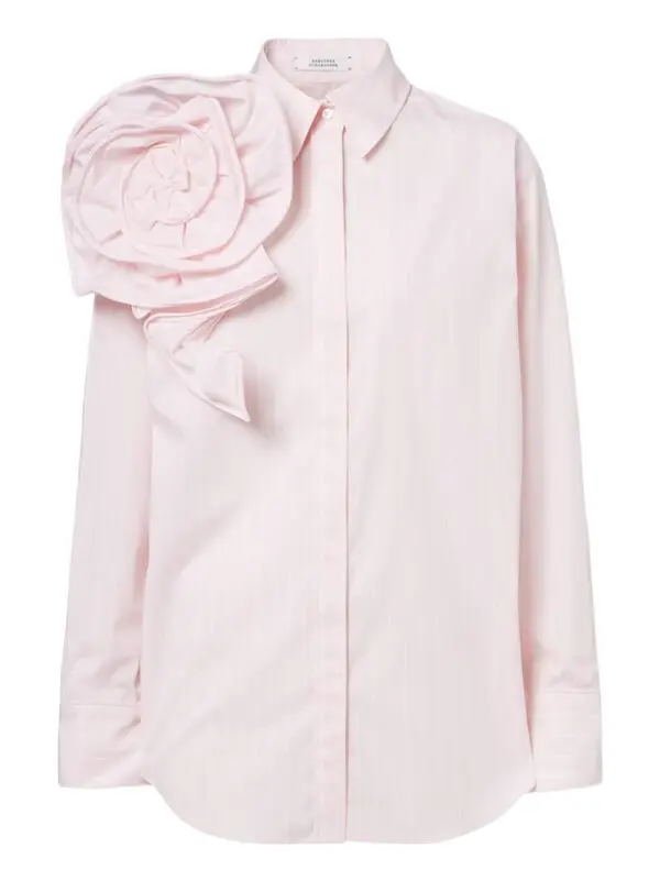 Dorothee Schumacher Striped Cotton-blend Blouse With Floral Appliqu - White