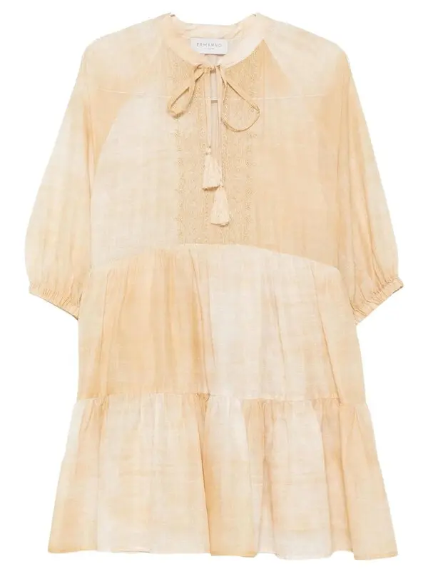 ERMANNO FIRENZE Embroidered Tassel Detail Mini Dress - Nude