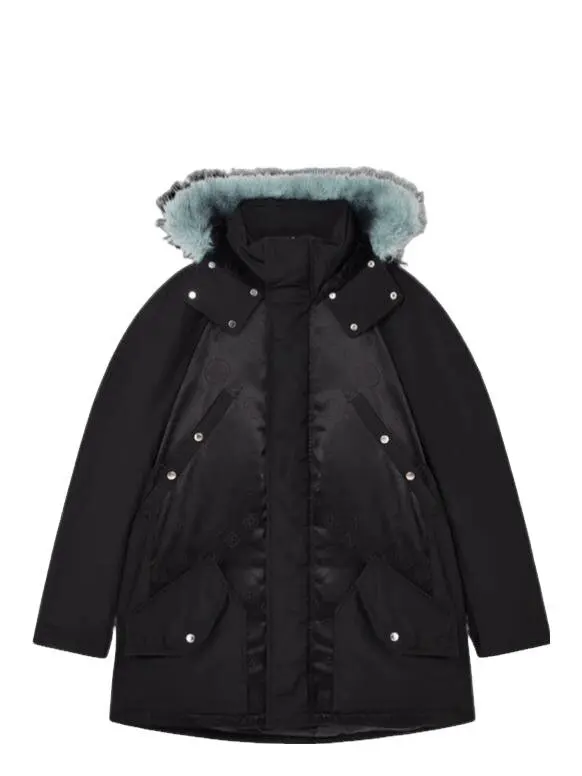 Casablanca Hooded Long-sleeve Parka With Faux Fur Trim - Black
