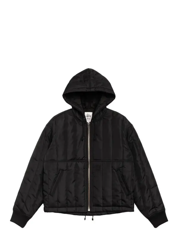 StÜssy Quilted Hooded Cotton Jacket With Zip Closure - Black