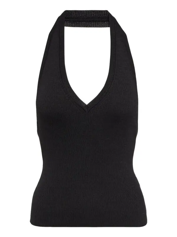 NILI LOTAN Ivey Ribbed-knit Halterneck Silk Top - Black