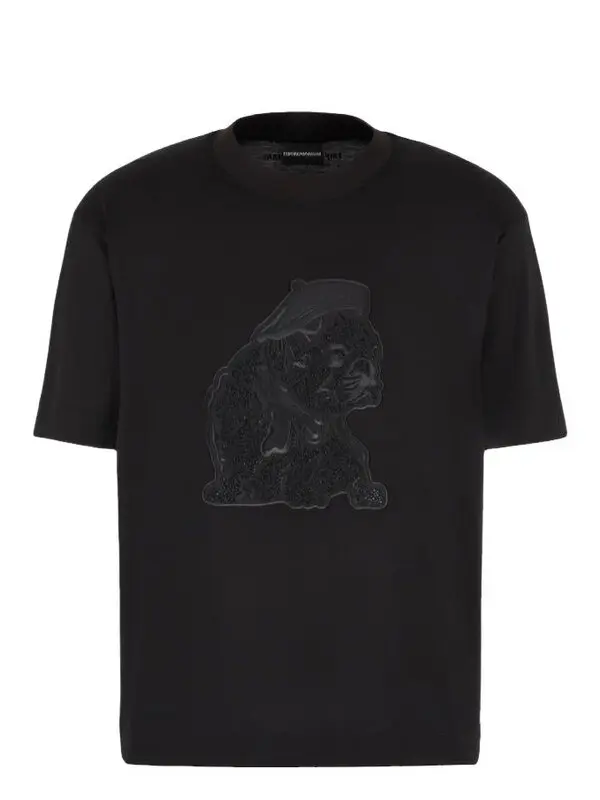 Emporio Armani Motif Embroidered Crewneck T-shirt - Black