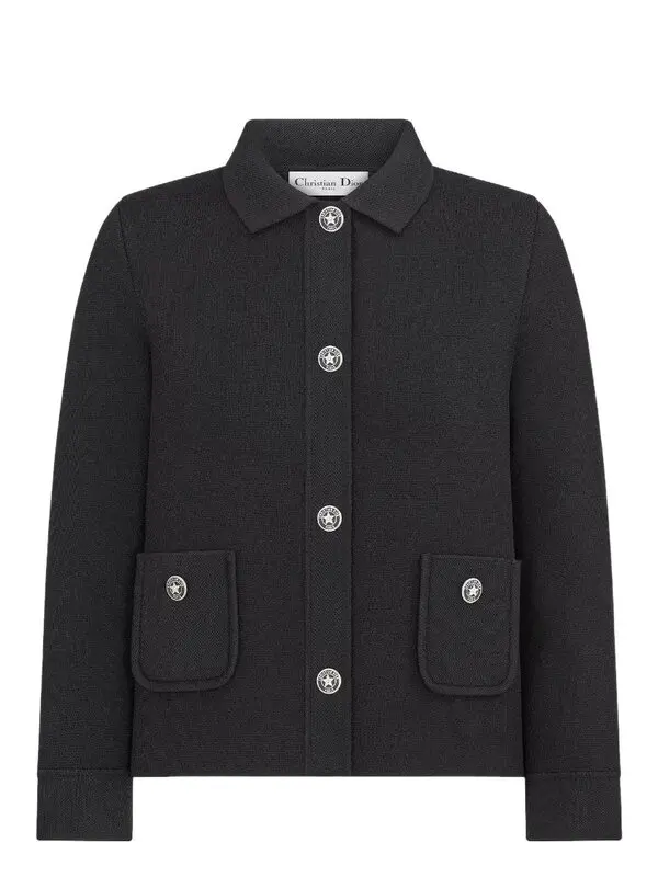 Dior Cropped Jacket With Pearl Embellished Buttons - Black