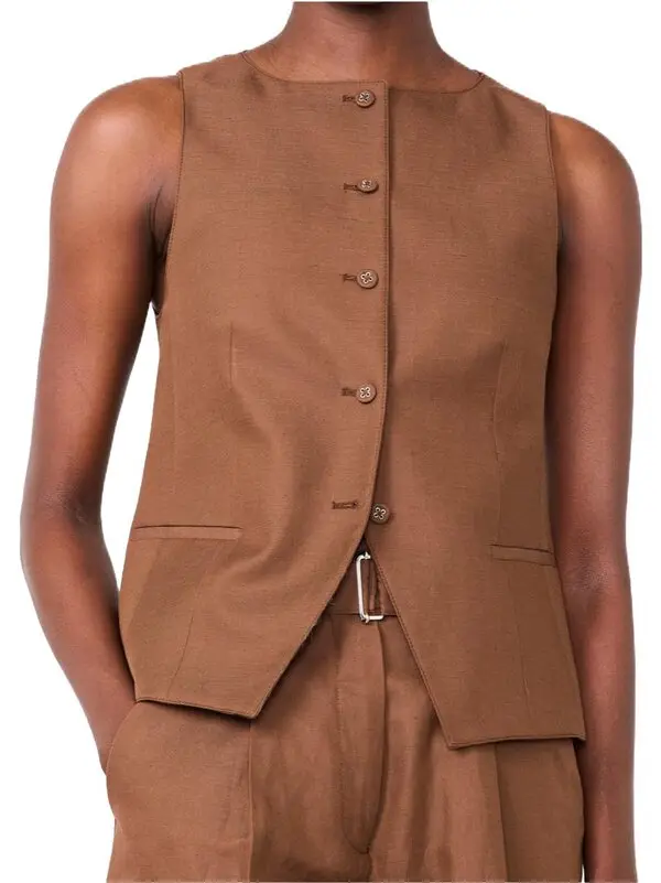 Officine Générale Sleeveless Button-down Vest - Brown