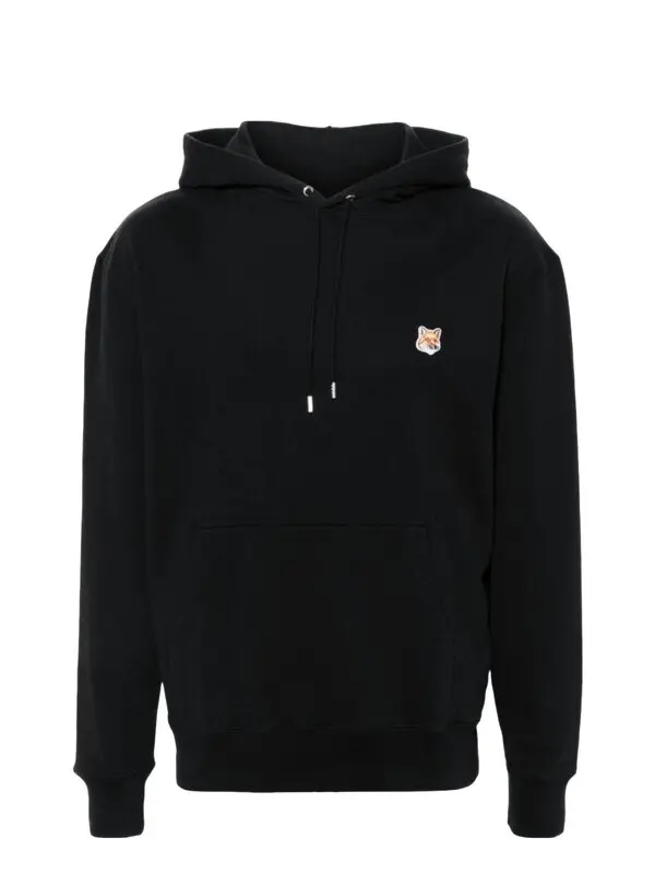 Maison Kitsuné Fox Head Patch Drawstring Hoodie - Black