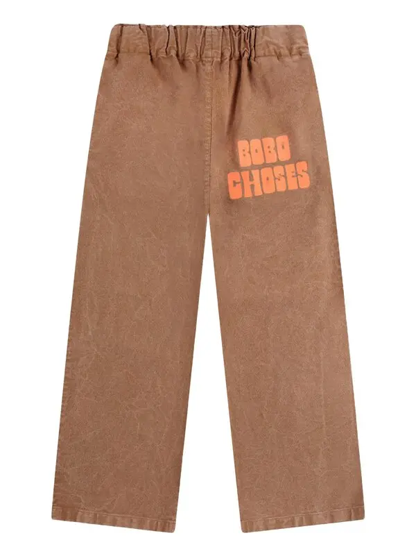 BOBO CHOSES Elastic Waist Wide Leg Trousers With Retro Logo Detail - Brown