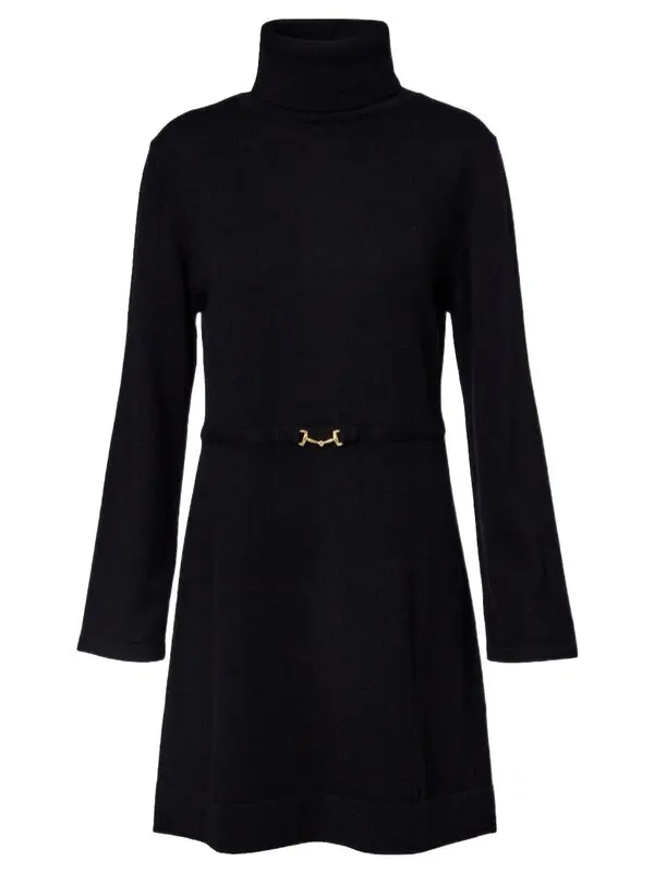 Rixo High-neck Knit Dress With Belted Detail - Black