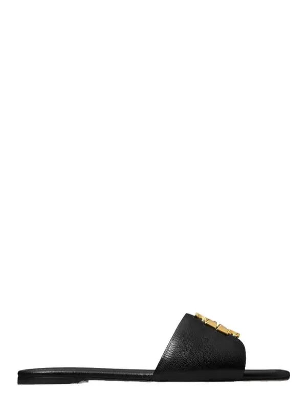 Tory Burch Square Toe Metal T-plate Slip-on Slippers - Black