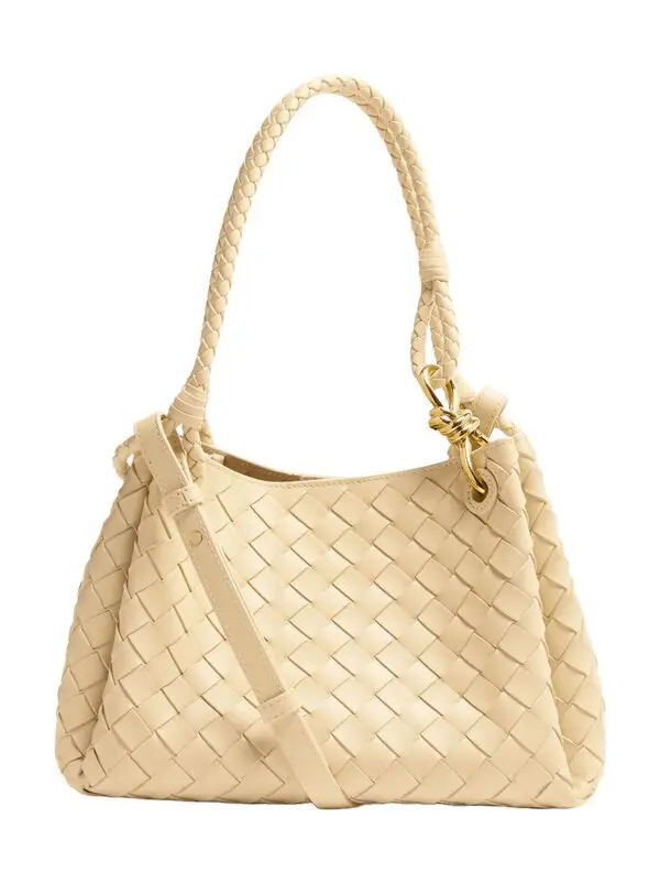Bottega Veneta Woven Leather Shoulder Bag - Nude