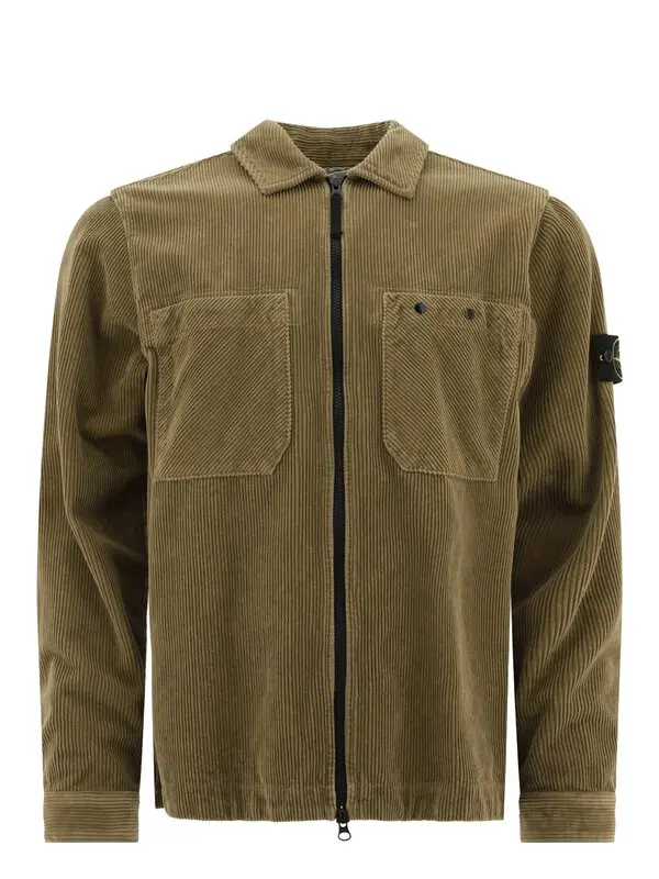Stone Island Logo Patch Corduroy Overshirt - Biscuit