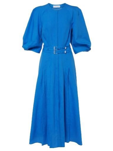 Gabriela Hearst Elea Puff Sleeve Linen Maxi Dress - Blue