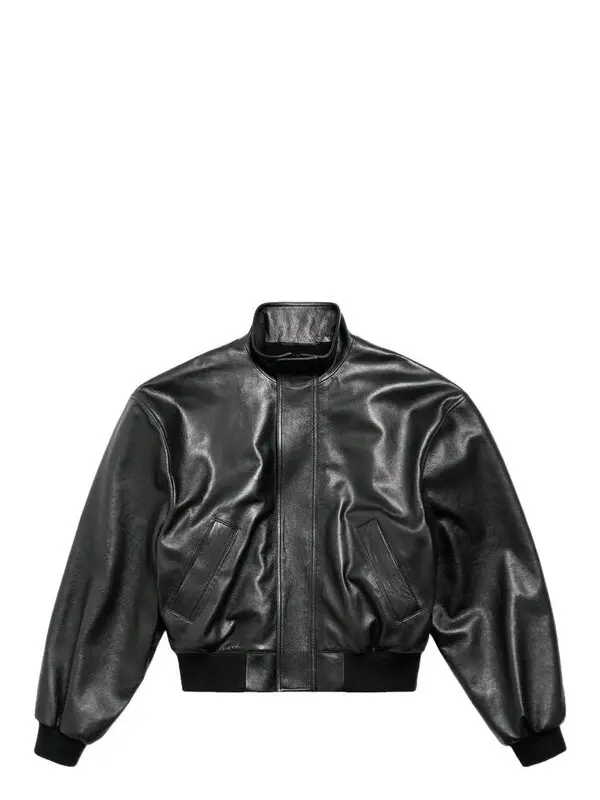 Balenciaga High-neck Leather Bomber Jacket - Black