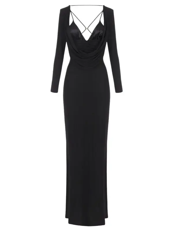 Elisabetta Franchi Draped Maxi Dress With Open Back - Black