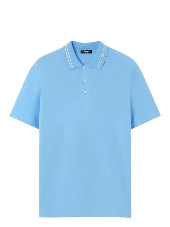 Versace Medusa-embroidered Short-sleeved Polo Shirt - Blue