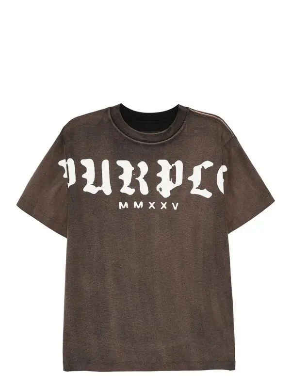 PURPLE BRAND Worn Gothic Wordmark Overdye Tee - Brown