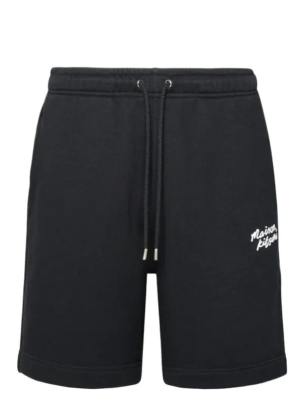 Maison Kitsuné Logo Embroidered Drawstring Bermuda Shorts - Black