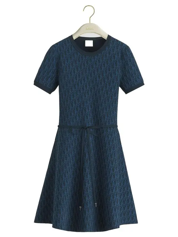 Dior Short Flared Dress With Belt - Blue