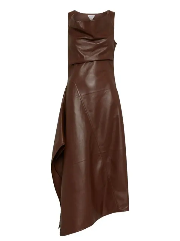 Bottega Veneta Logo Asymmetrical Midi Dress - Brown
