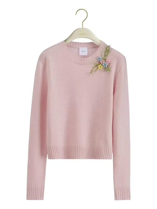 Dior Embroidered Bouquet Crew Neck Sweater - Nude