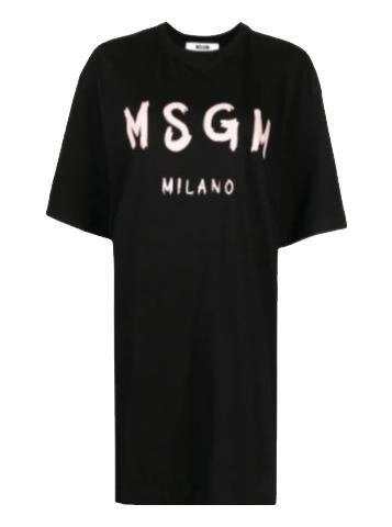 MSGM Logo Print T-shirt Dress - Black