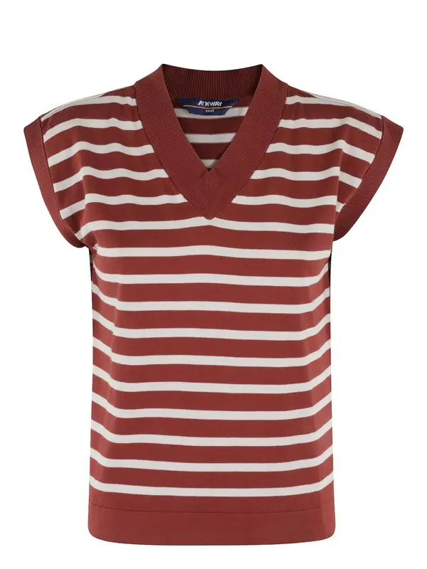 K-WAY Knitted Vest With Striped Logo - Red