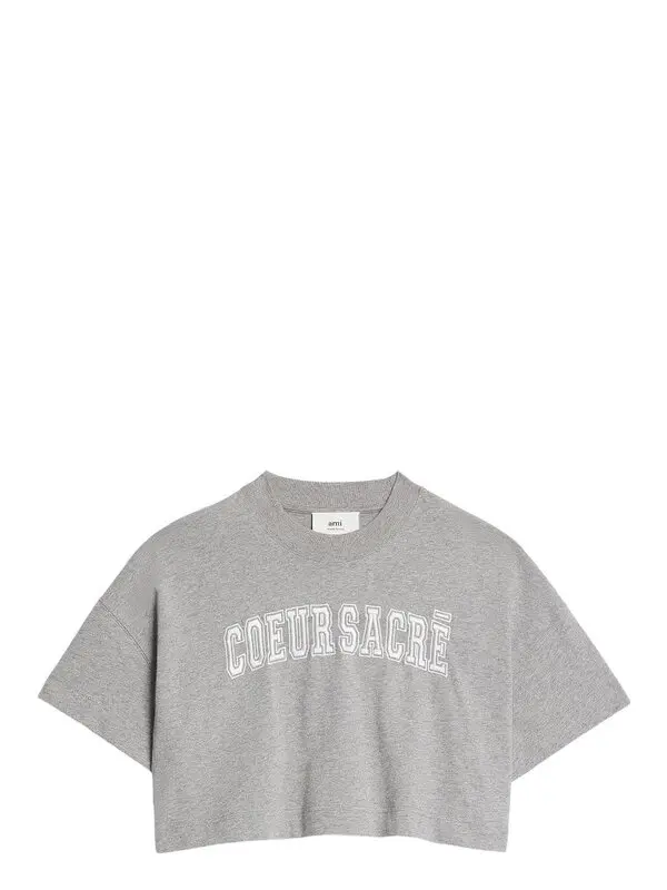 AMI Paris Coeur Sacré Cropped Cotton T-shirt - Gray
