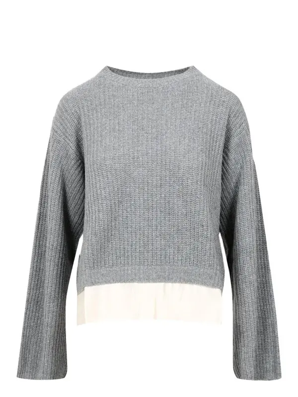 KAOS Patchwork Hem Ribbed Knit Sweater - Gray