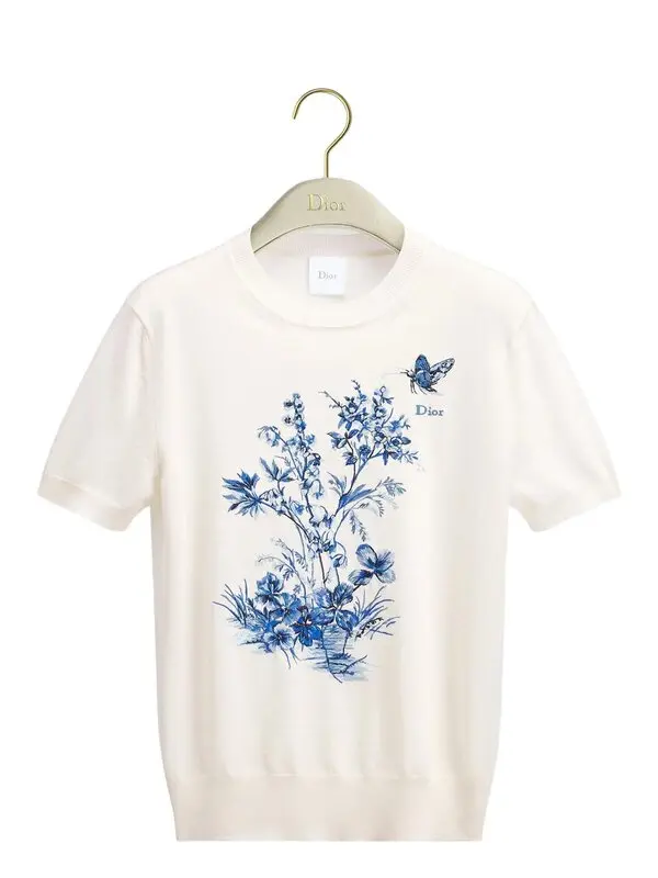 Dior Short-sleeved Embroidered Sweater - White