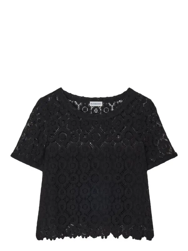 Burberry Short-sleeve Floral Lace Blouse - Black