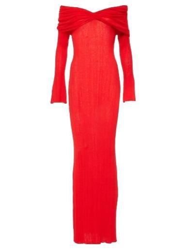 AYA MUSE Off-the-shoulder Long-sleeved Maxi Dress - Red