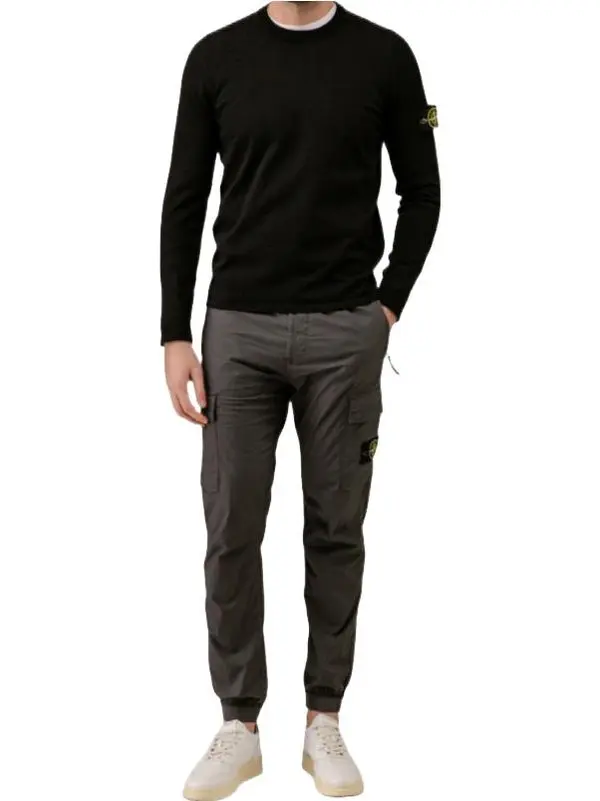 Stone Island Compass Patch Crewneck Knitted Jumper - Black