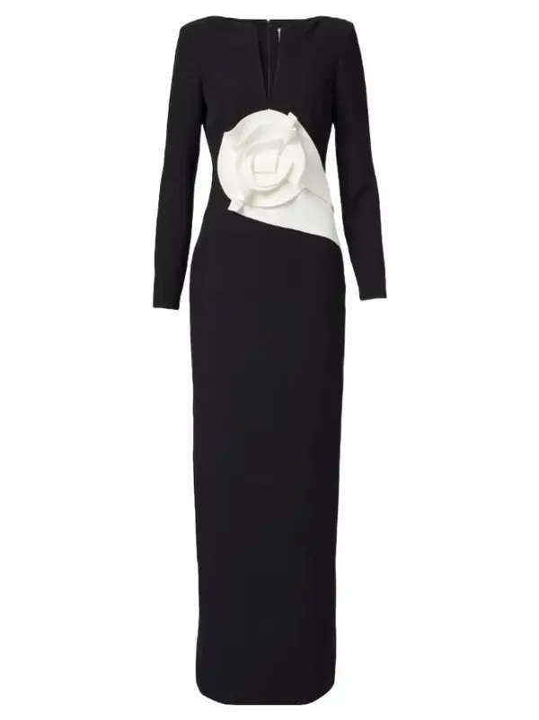 Roland Mouret Floral Appliqué Crêpe Gown - Black